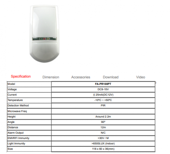 Dual element PIR detector motion sensor - MAS For Advanced Systems ...